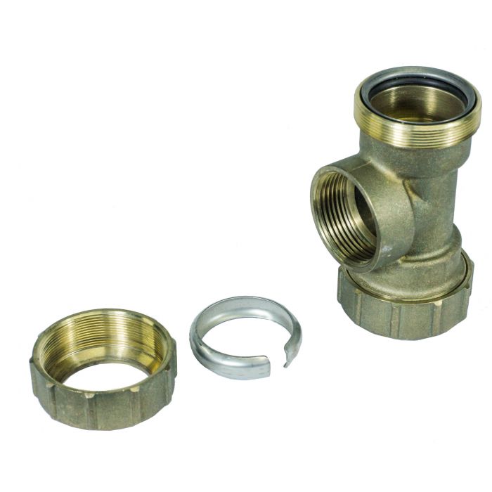 Messing PE T-Stück DVGW Innengewinde / zweiseitig Edelstahlklemmring