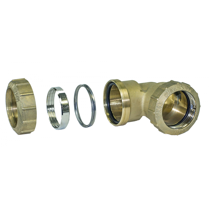Messing PE Winkel 90° DVGW Edelstahlklemmring / Edelstahlkremmring