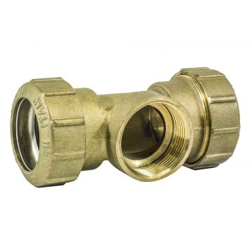 Messing PE T-Stück DVGW Innengewinde / zweiseitig Edelstahlklemmring