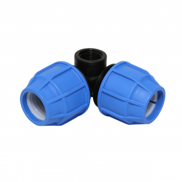 PE Winkel 90° Typ S16 DVGW mit Abgang Innengewinde / zweiseitig Klemmverbinder