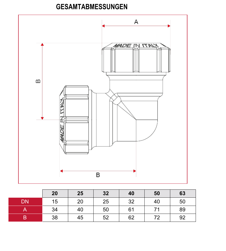 Messing PE Winkel 90° DVGW Edelstahlklemmring / Edelstahlkremmring