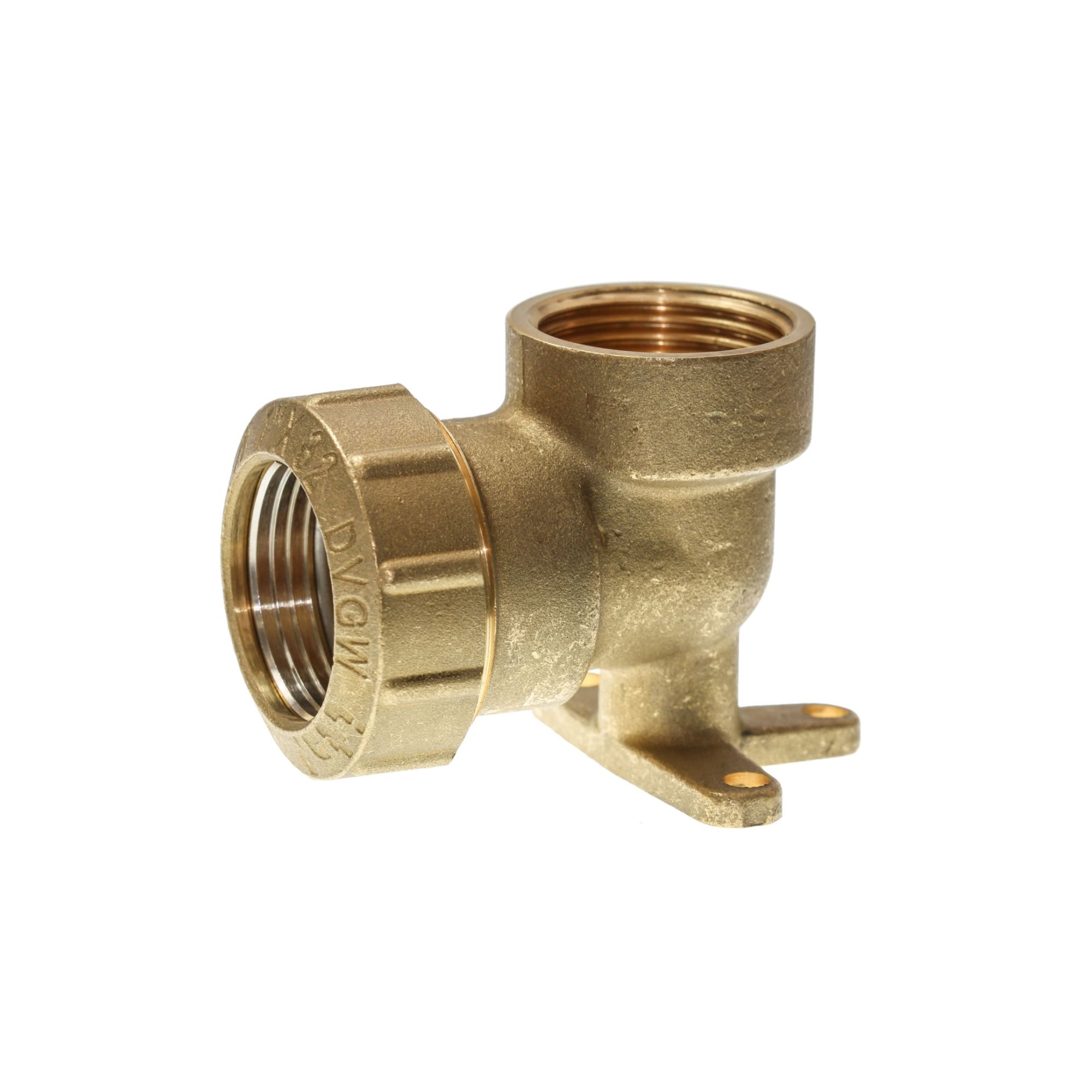 Messing PE Winkel 90° mit Innengewinde und Wandhalterung