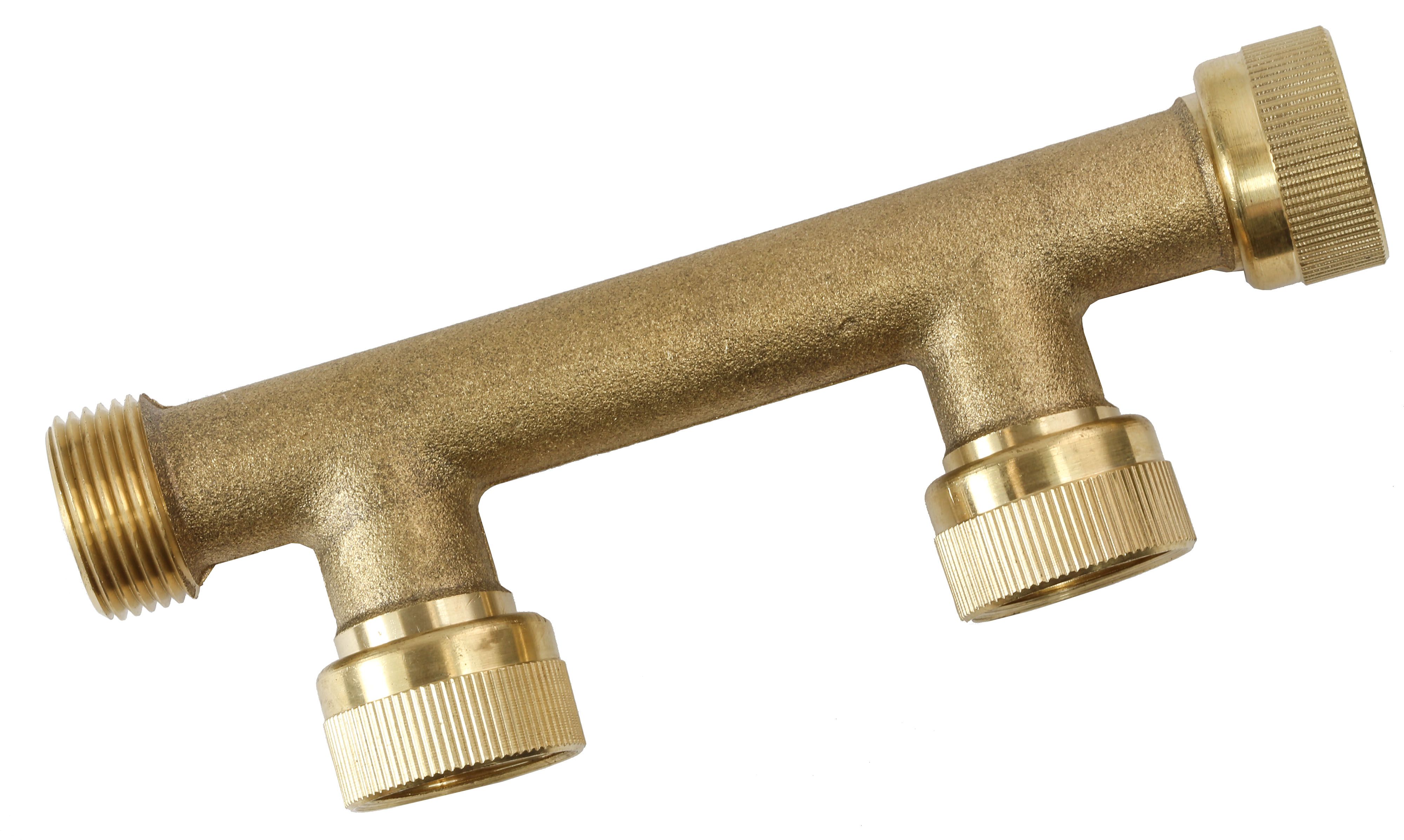 Messing Verteiler 1" mit 3 Überwürfen und Flachdichtungen