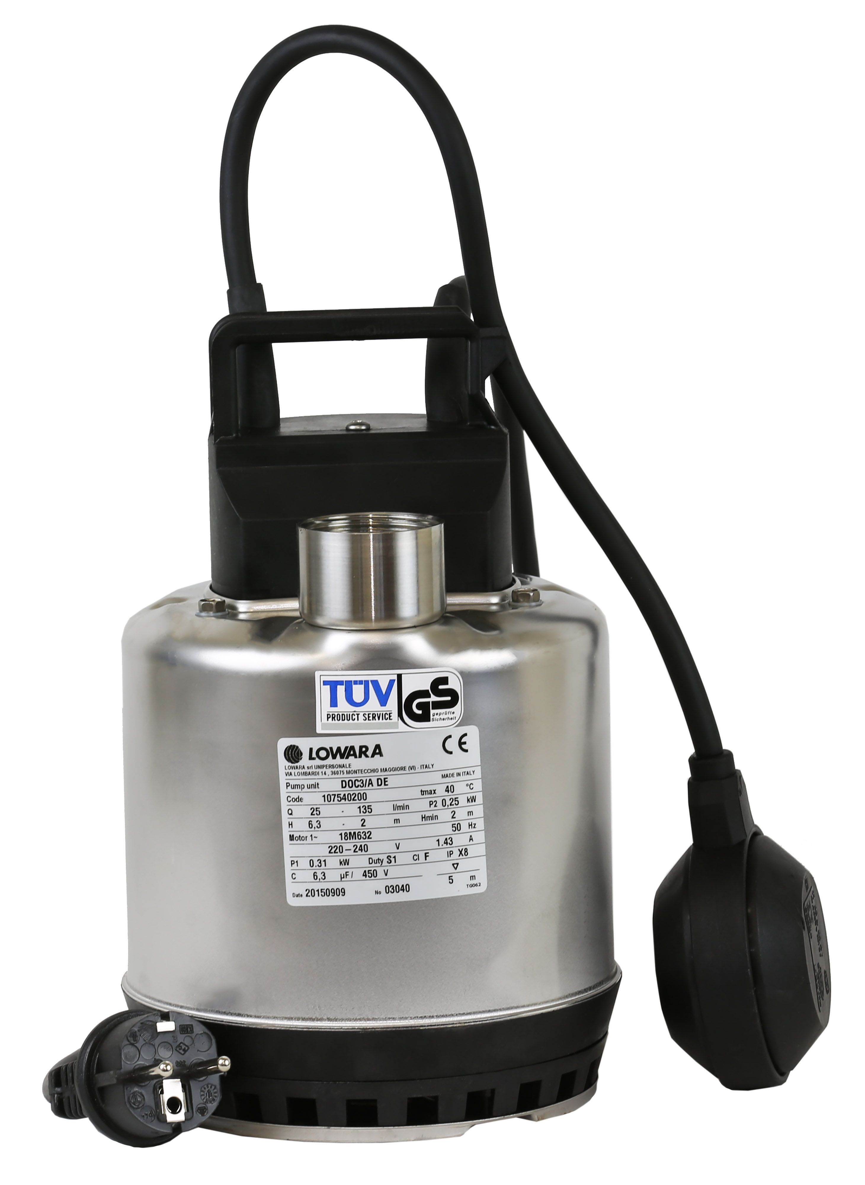 Pumpe Lowara DOC 3/A DE TÜV mit 10m Kabel